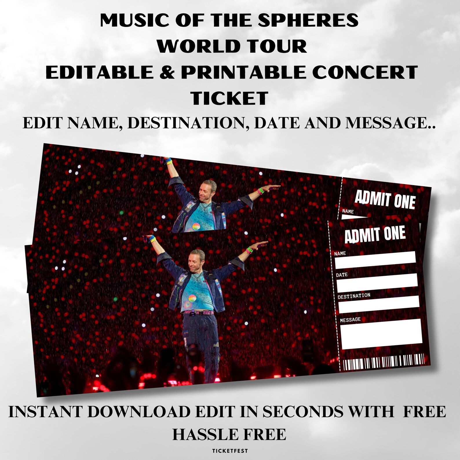 Coldplay Red Ticket Template, Music of the Spheres World Tour Concert ...