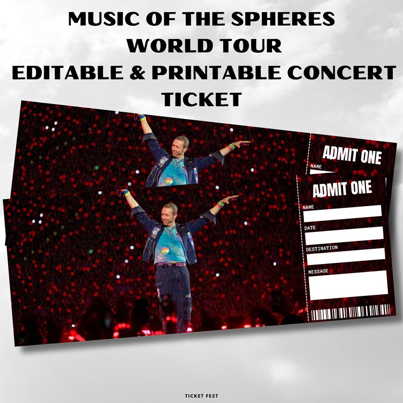Coldplay Red Ticket Template, Music of the Spheres World Tour Concert ...