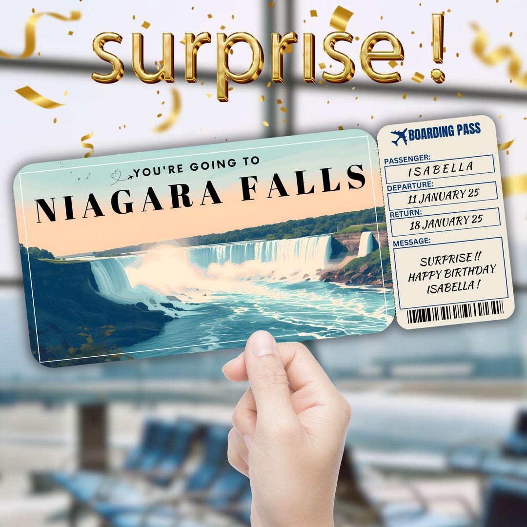 Niagara Falls Editable Travel Boarding Pass, Surprise Trip Ticket Gift ...