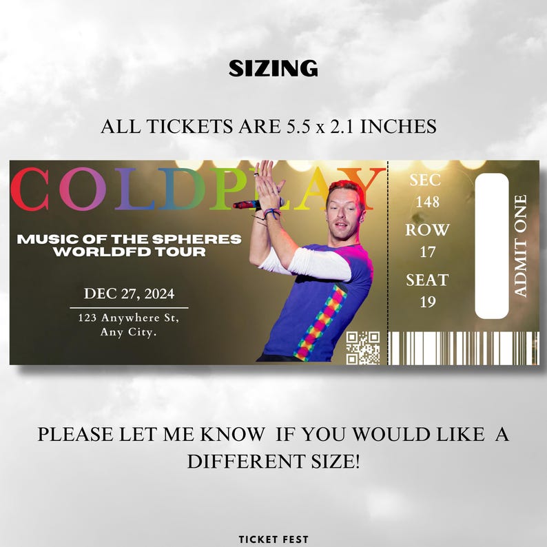 Coldplay Gold Ticket Template, Music of the Spheres World Tour Concert ...