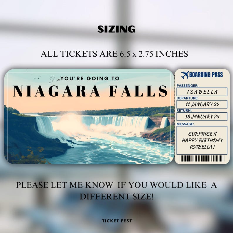 Niagara Falls Editable Travel Boarding Pass, Surprise Trip Ticket Gift ...