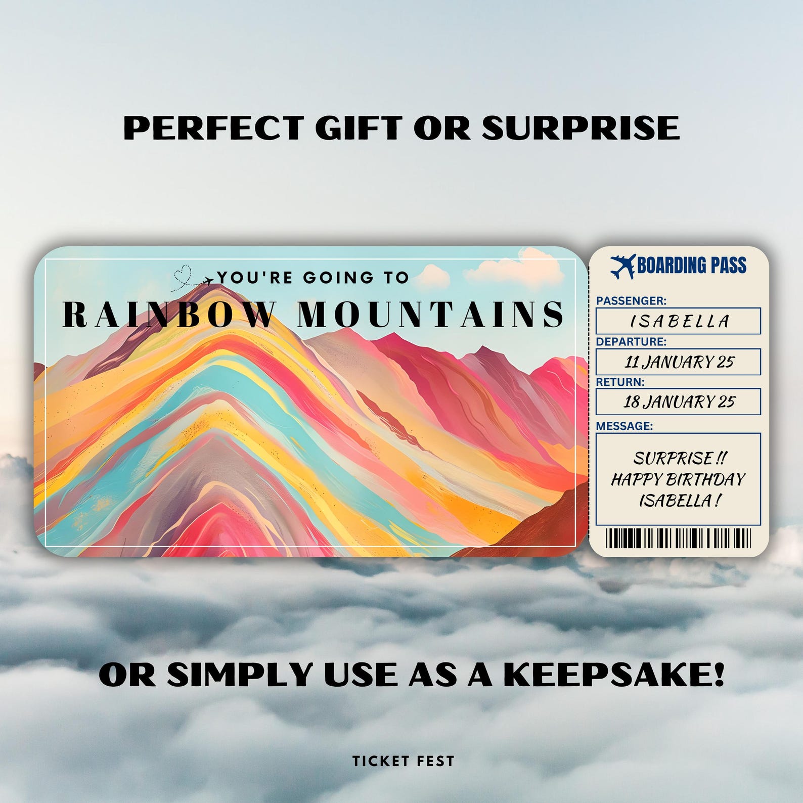 Rainbow Mountains Editable Travel Boarding Pass, Surprise Trip Gift ...