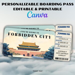 Forbidden City Editable Travel Boarding Pass, Surprise Trip Ticket Gift ...
