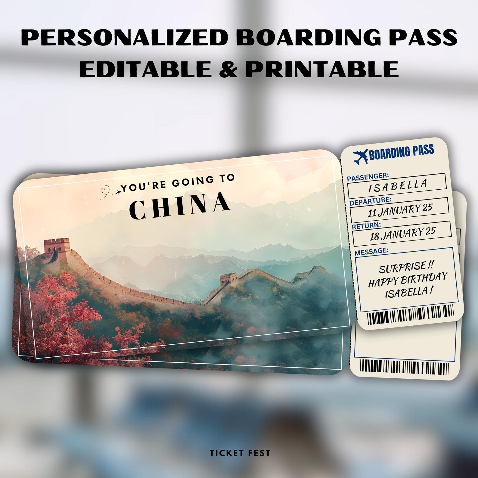 China Editable Travel Boarding Pass, Surprise Trip Ticket Gift ...