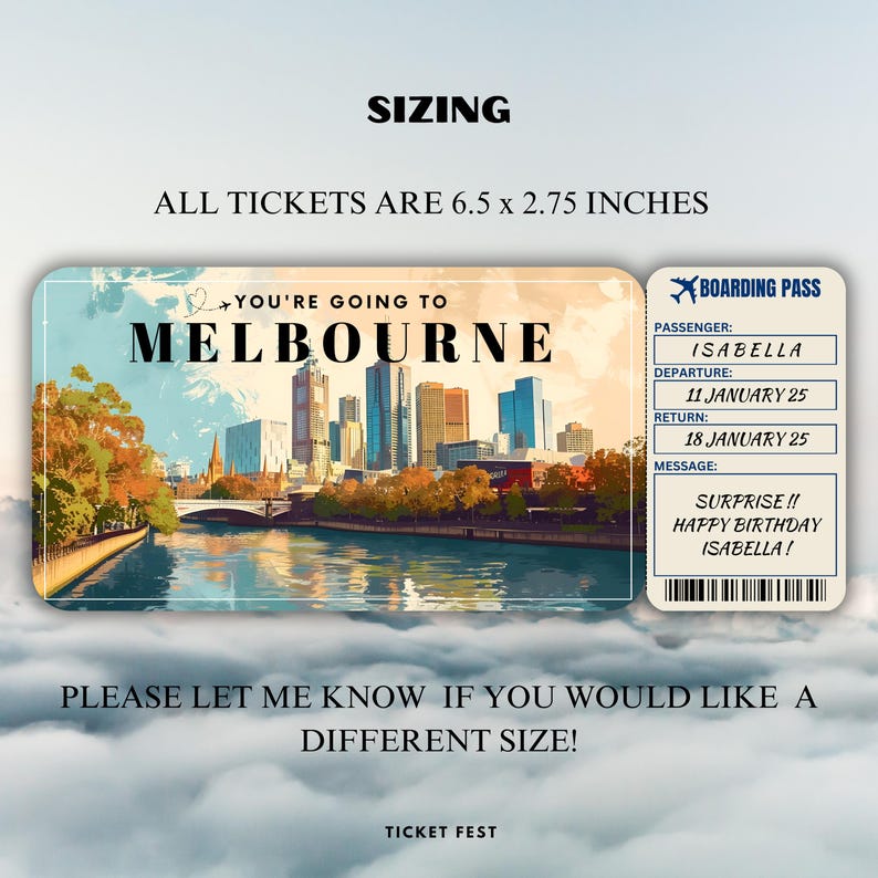 Melbourne Editable Travel Boarding Pass, Surprise Trip Ticket Gift ...
