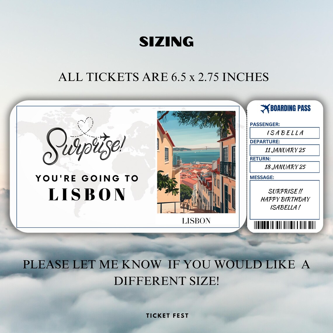 Lisbon Portugal Surprise Gift Ticket, Editable Boarding Pass Template ...