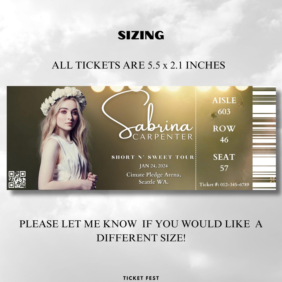 Sabrina Short N' Sweet Tour Concert Ticket Template, Editable Concert Ticket , Concert Ticket ...