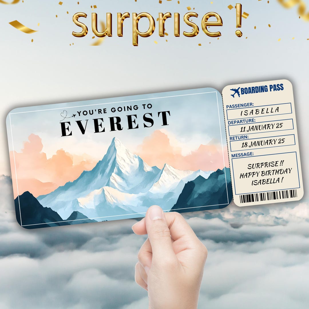 Everest Editable Travel Boarding Pass, Surprise Trip Ticket Gift, Vacation Reveal, Printable ...