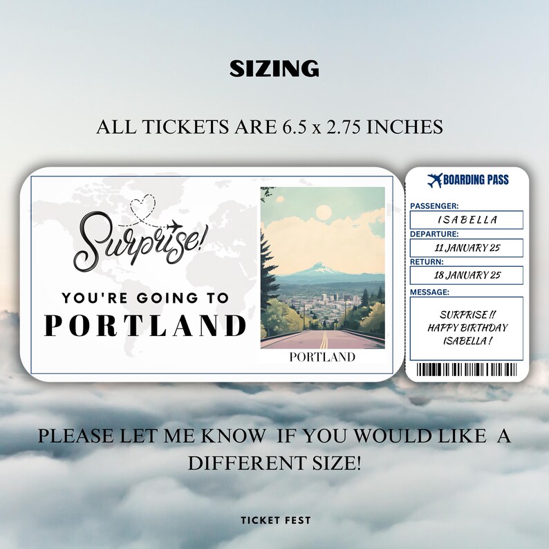 Portland Editable Travel Boarding Pass, Surprise Trip Ticket Gift ...
