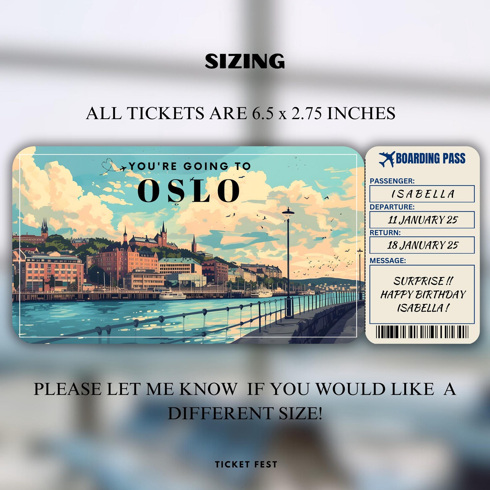 Oslo Editable Travel Boarding Pass, Surprise Trip Ticket Gift, Vacation ...