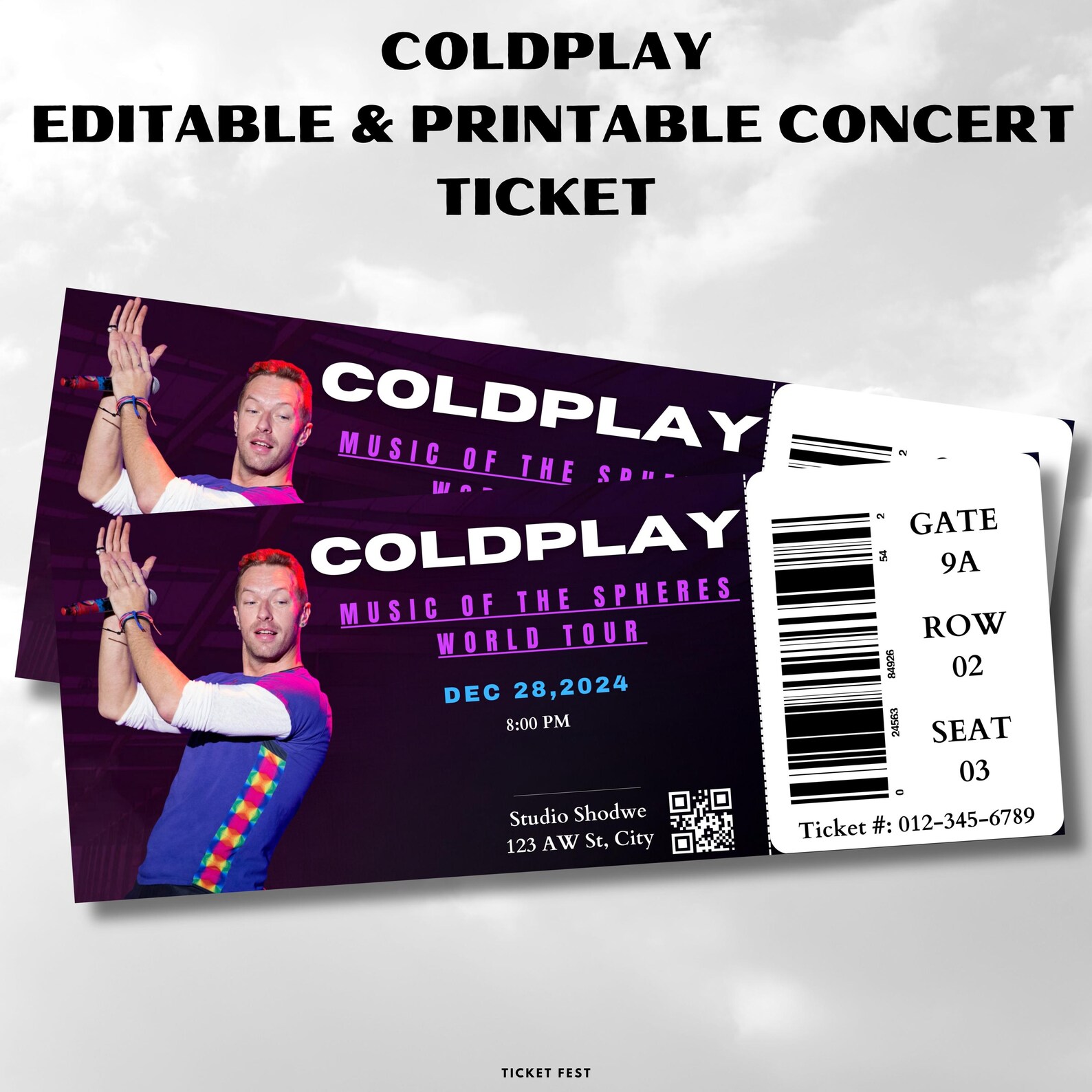 Coldplay Ticket Template, Music of the Spheres World Tour Concert ...