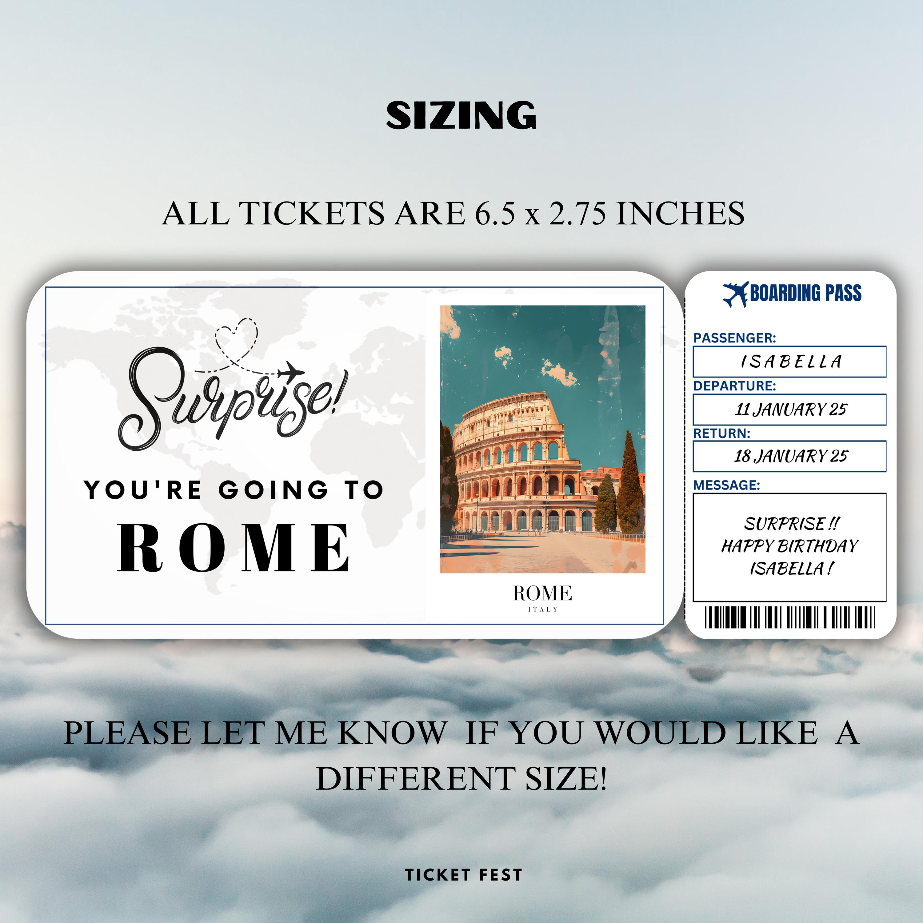 Rome Editable Travel Boarding Pass, Surprise Trip Ticket Gift, Vacation ...