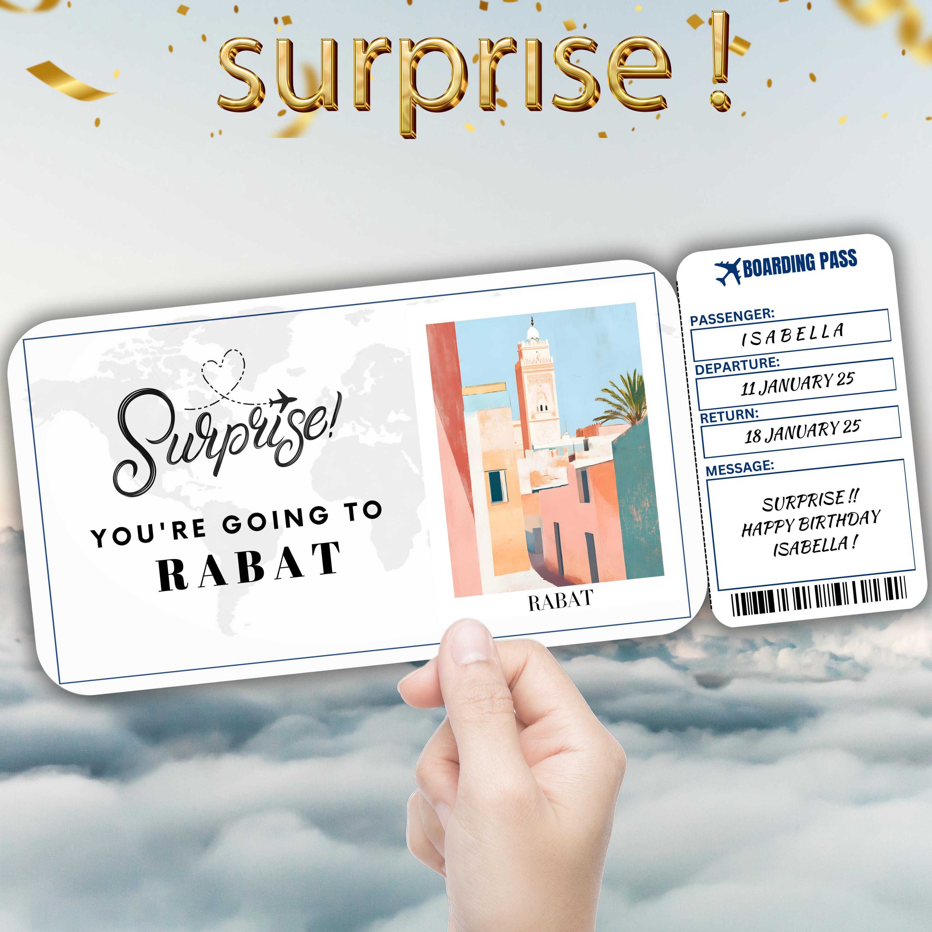 Rabat Editable Travel Boarding Pass, Surprise Trip Ticket Gift, Vacation Reveal, Printable ...