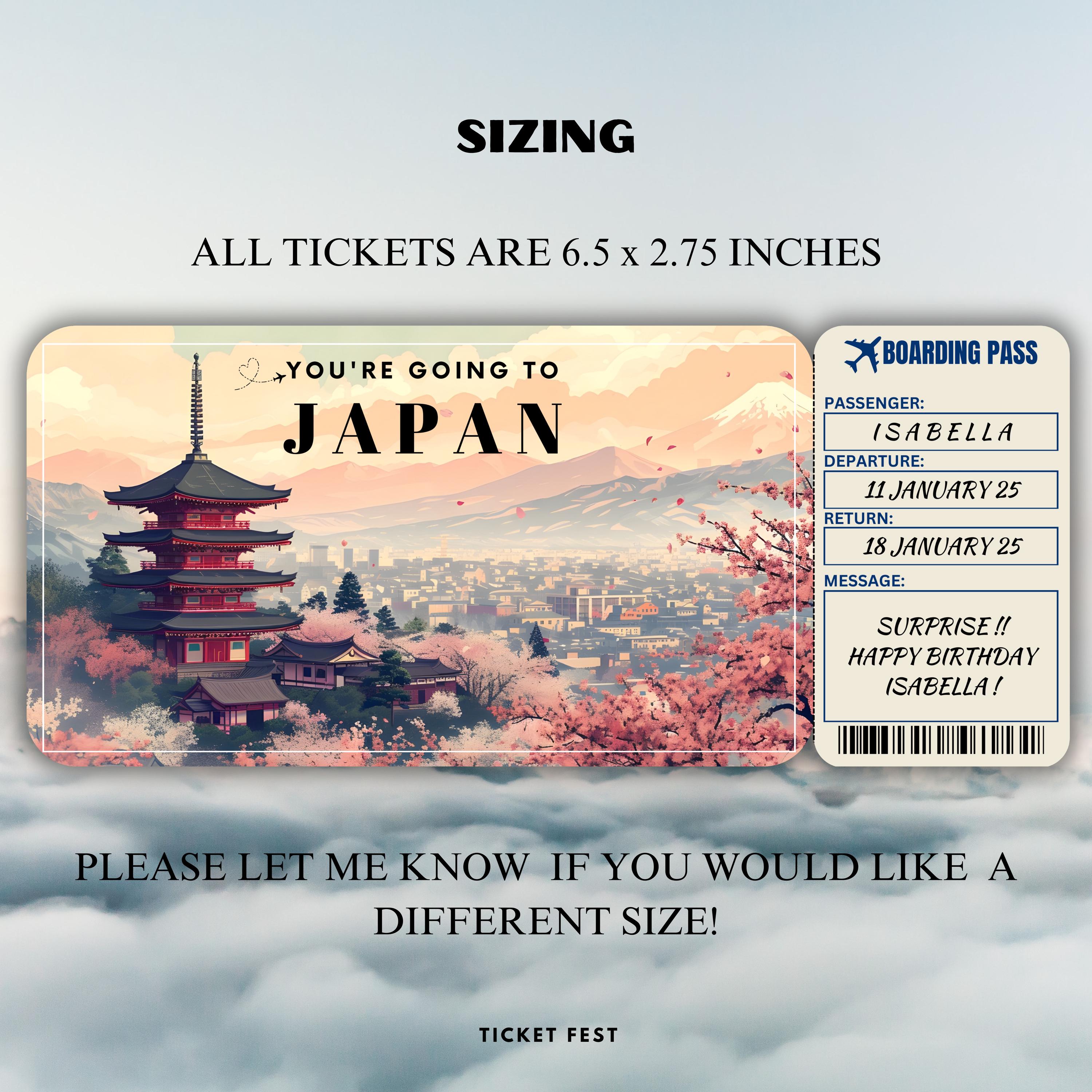 Kyoto Japan Surprise Gift Ticket, Editable Boarding Pass Template ...