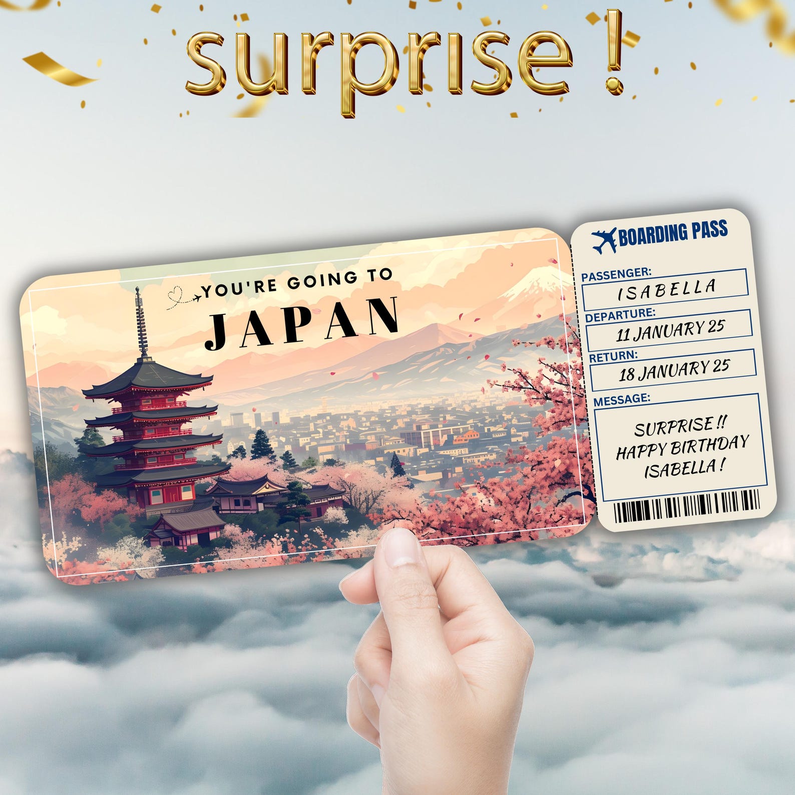 Kyoto Japan Editable Travel Boarding Pass, Surprise Trip Ticket Gift ...
