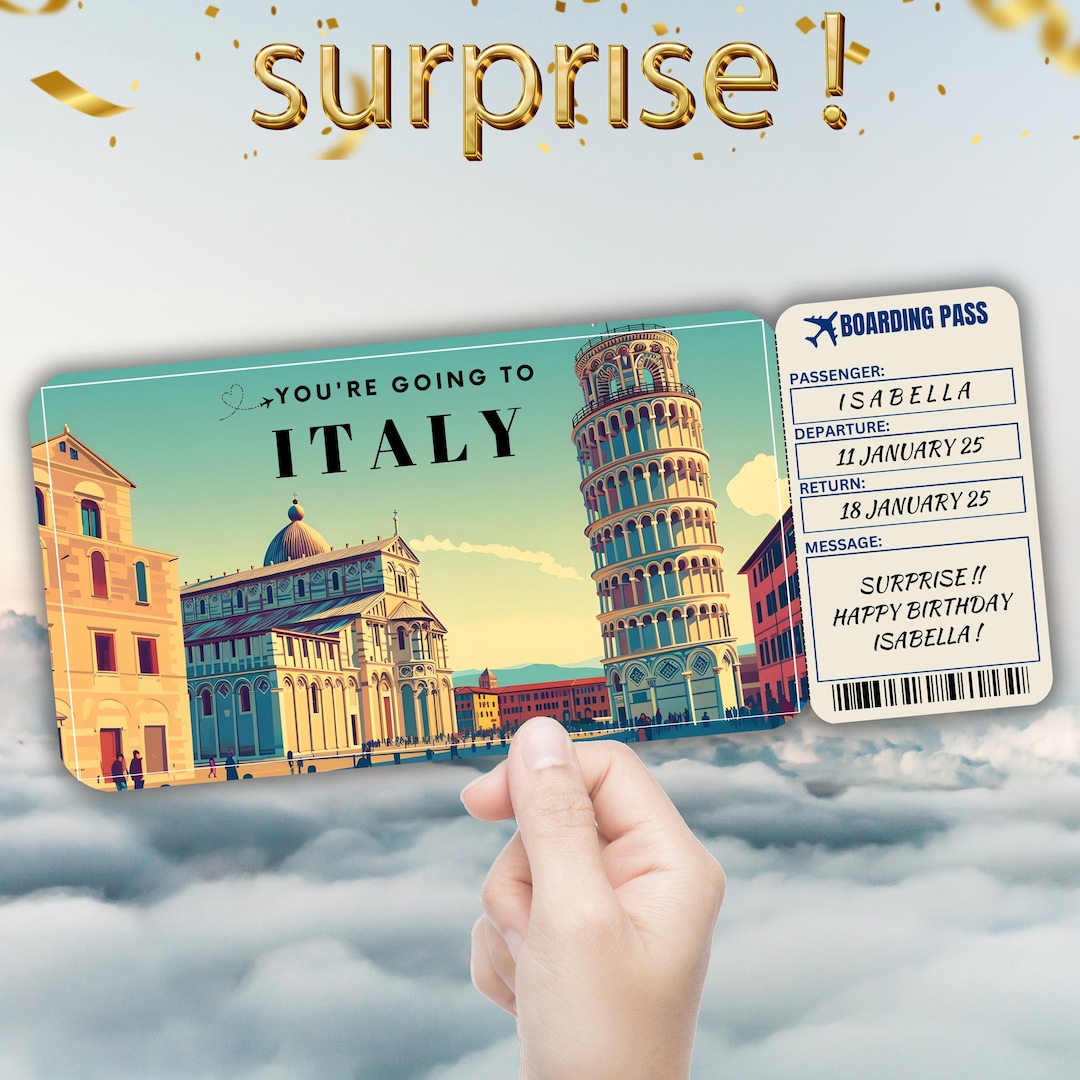 Italy Editable Travel Boarding Pass, Surprise Trip Ticket Gift ...
