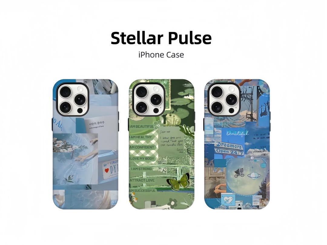 Green Blue Retro Collage Phone Case,preppy and Cute Aesthetic,tough ...