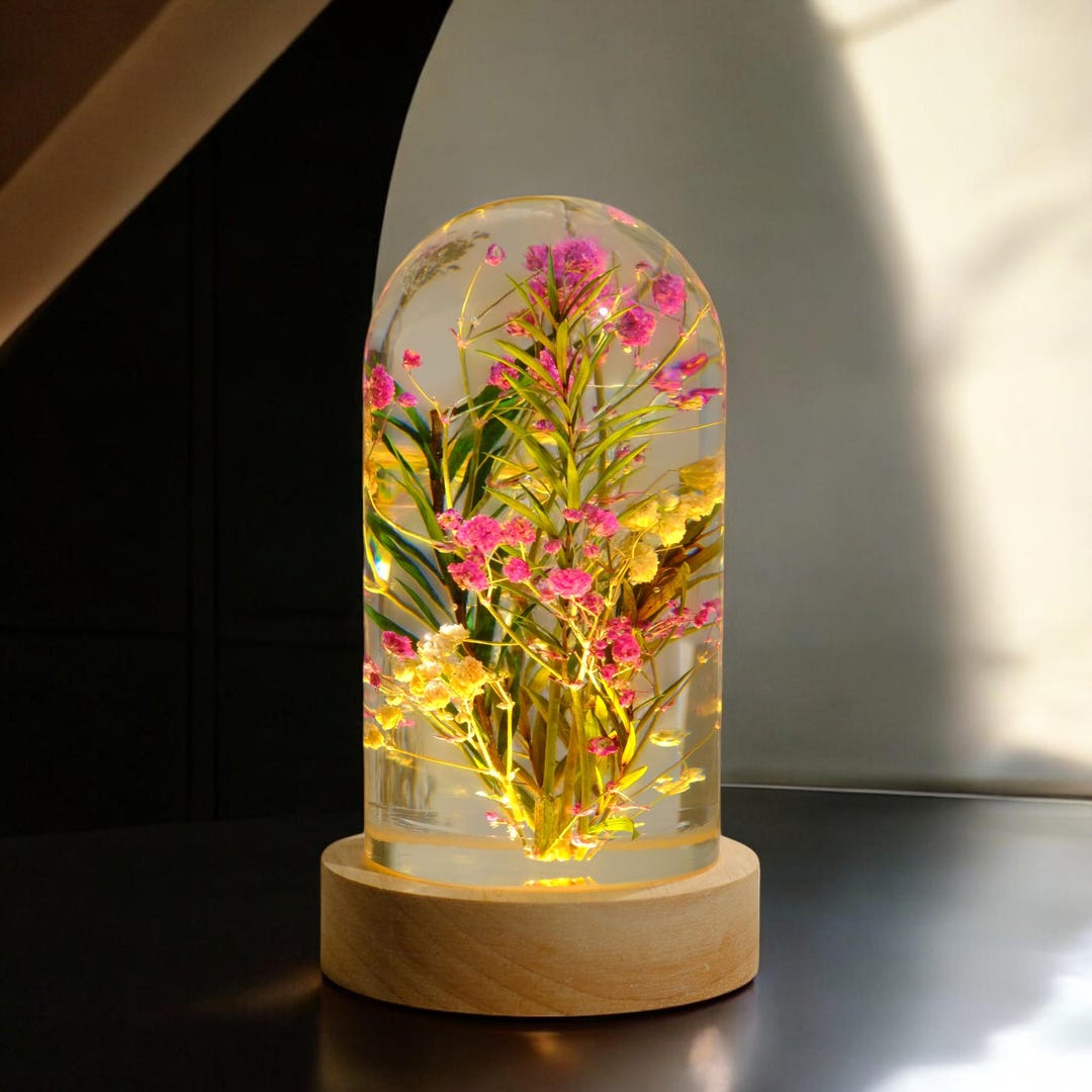 Lamp Dried Flower,epoxy Resin Lamp,night Light Wood,custom Resin Lamp ...