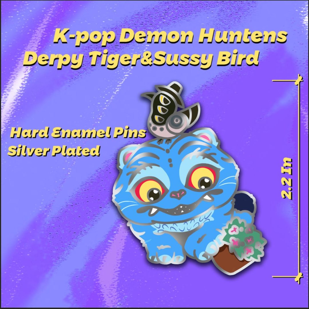 Kpop Demon Hunter Derpy Tiger & Bird Inspired Pin, Tiger Enamel Pin ...