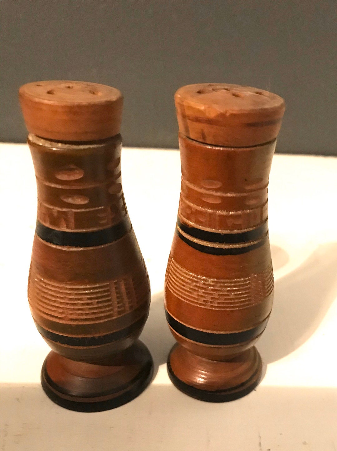 Vintage, Handmade, Wooden, Salt and Pepper Shakers, Mexico Souvenir ...
