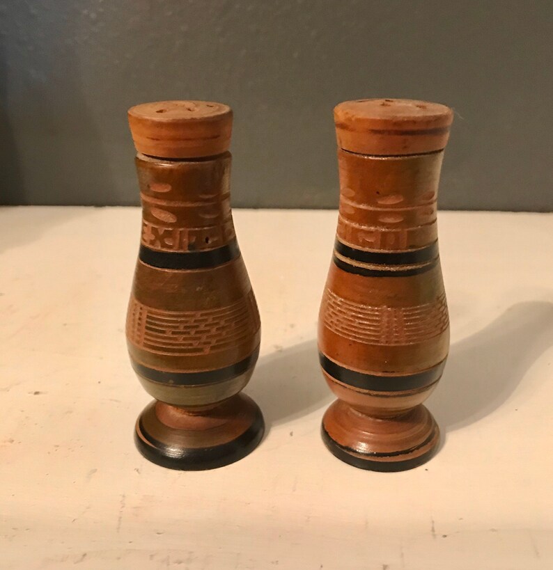 Vintage Handmade Wooden Salt and Pepper Shakers Mexico - Etsy