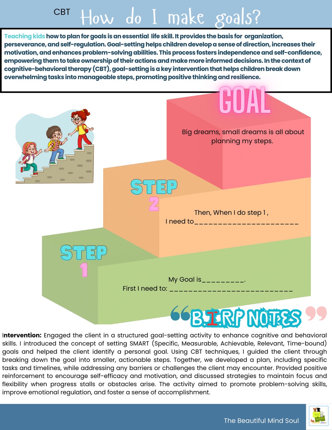 CBT Goal Setting for Kids With Intervention Note for BIRP Notes - Etsy