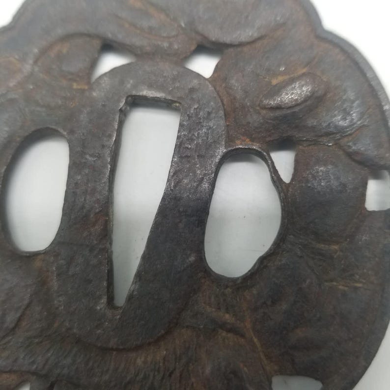 Vintage Japanese Samurai Sword Hilt – Iron Tsuka With Engraved Floral ...