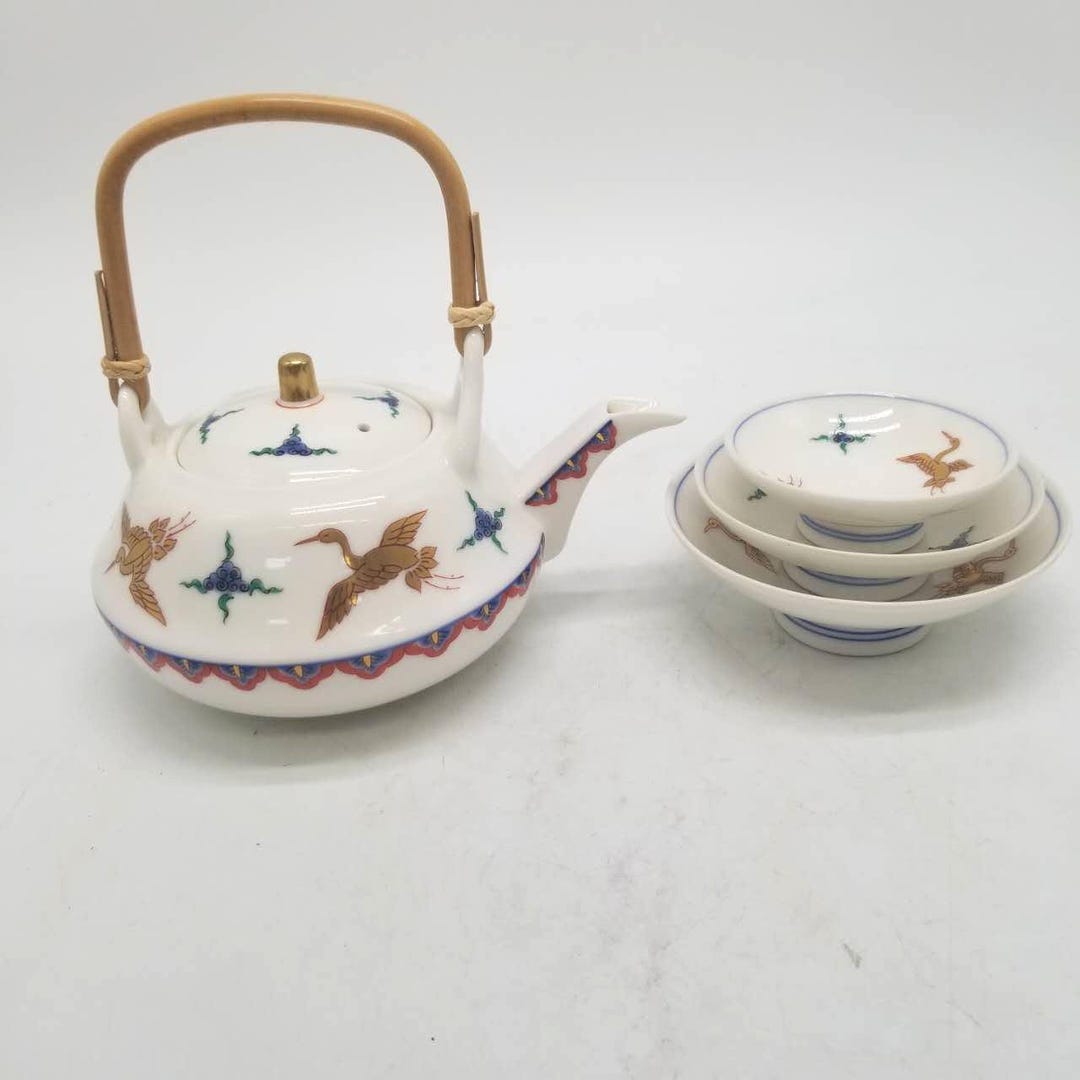 Vintage Japanese Arita Porcelain Tea Set With Gilded Wild Geese Motif ...
