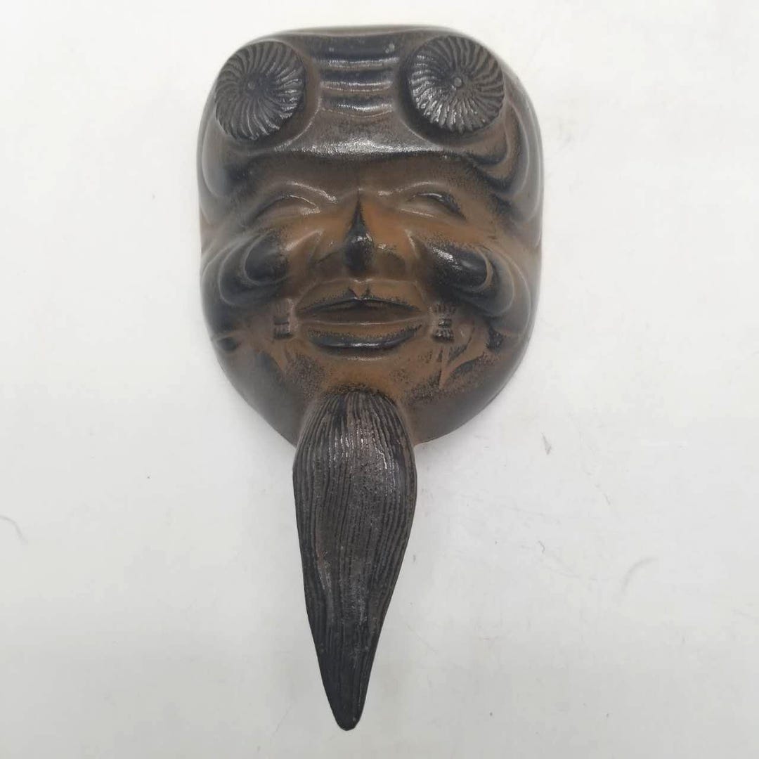 Vintage Japanese Cast Iron Okina Mask With Hanging Cord- Wall Ornaments ...