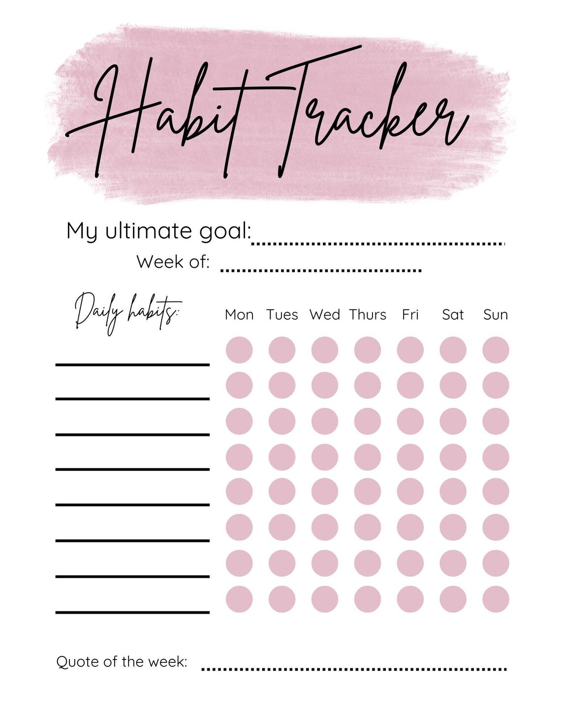 Habit Tracker Downloadable Habit Tracker Weekly Habit Tracker Printable ...
