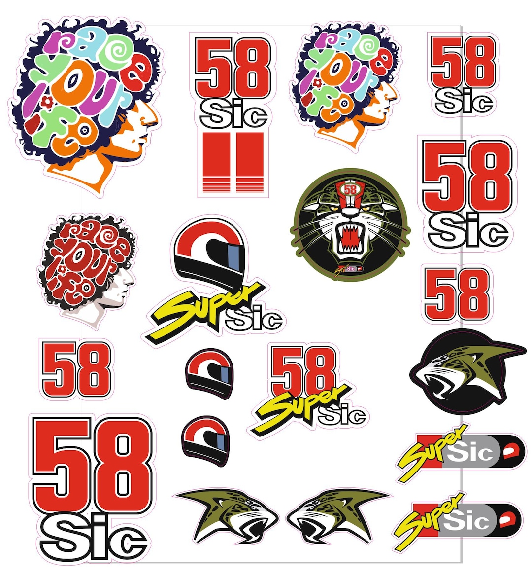 Marco Simoncelli 58 | Super Sic Digital Sticker Set | Motogp Bike ...