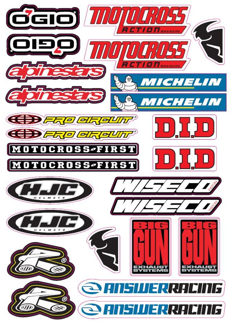Motocross Sponsor Stickers Digital Set | Motorcycle Decals | Instant ...