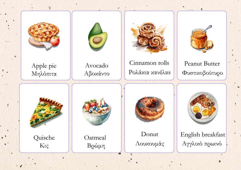 Printable Flashcards, English to Greek,bilingual Activity,kids Activity ...