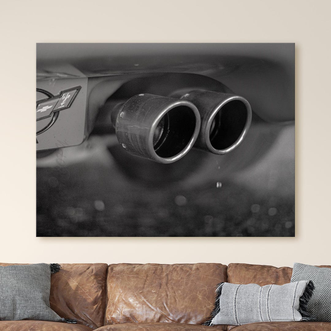 Car Exhaust in Black & White Canvas Wall Art Print Iconic Posters ...