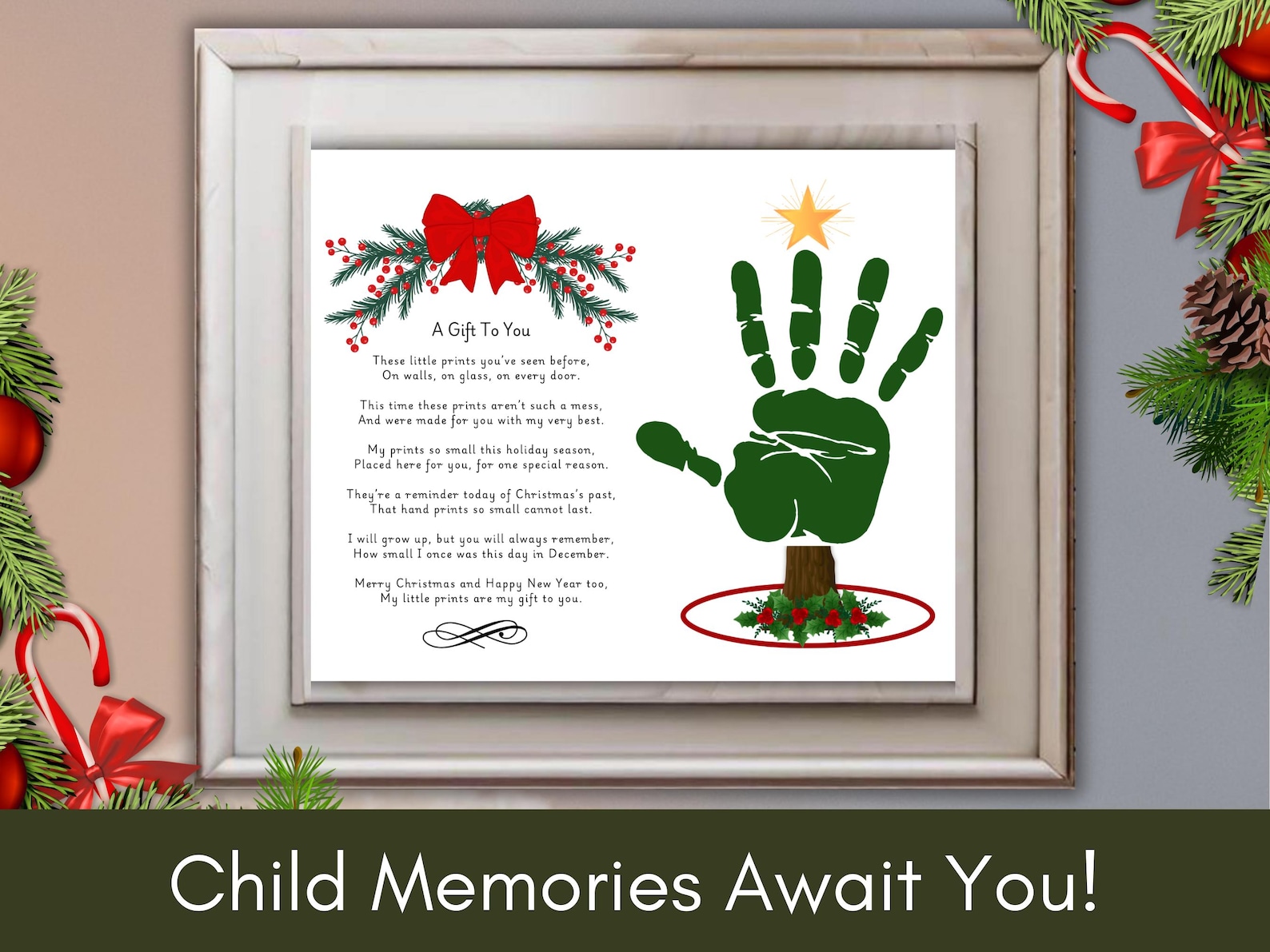 Kids Christmas Tree Handprint Craft, Babys "my First Christmas ...