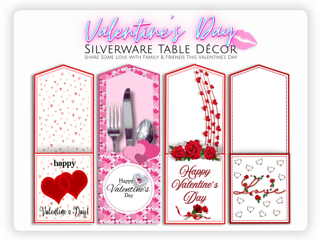 Valentine Silverware Pocket Templates: Printable Cutlery Holders for ...