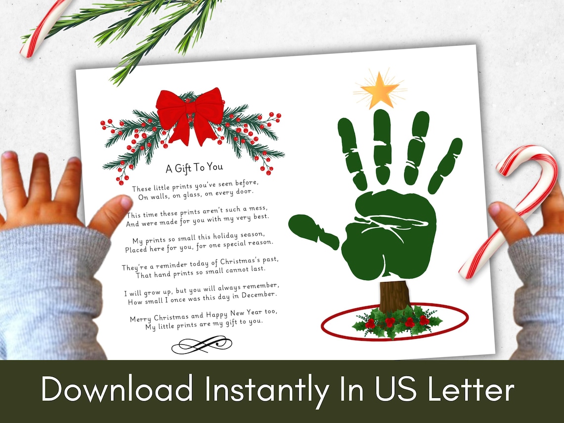 Kids Christmas Tree Handprint Craft, Babys "my First Christmas ...