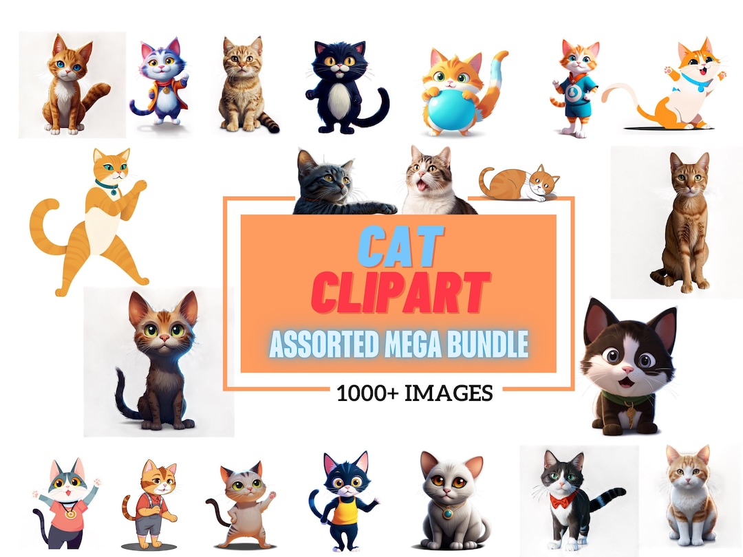 Cat Clipart Mega Bundle 1000+ Images | Digital Cat Art, PNG Portraits ...