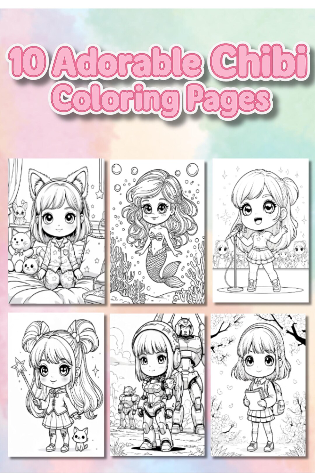 10 Cute Chibi Anime Coloring Pages – Kawaii Angels, Pajama Bunnies ...