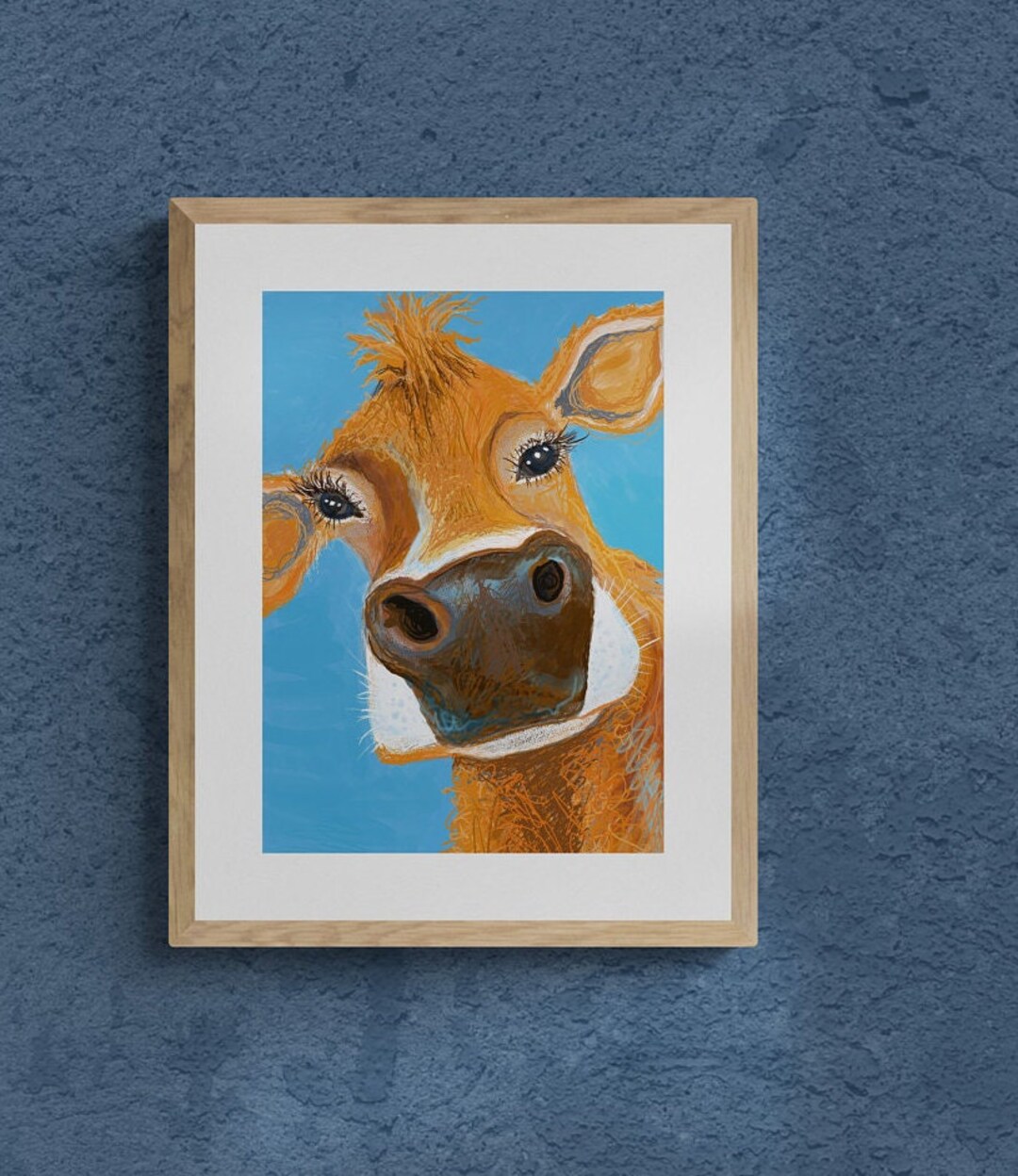 Jersey Cow Art Print Hand Drawn Colourful Farm Animal Poster Maximalist ...