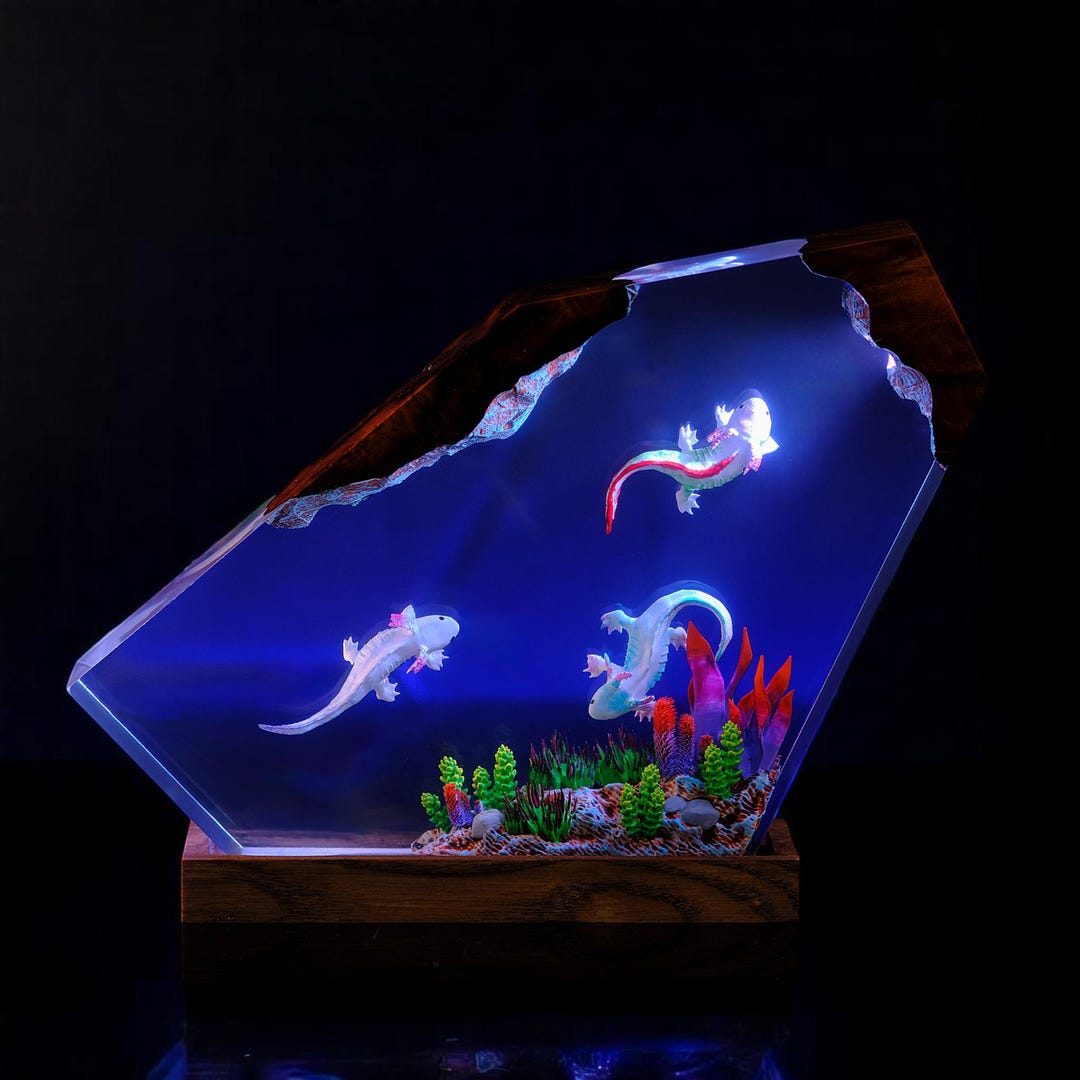 Axolotl Resin Epoxy Lamp, Axolotl Night Lights, Custom Resin Lamp ...