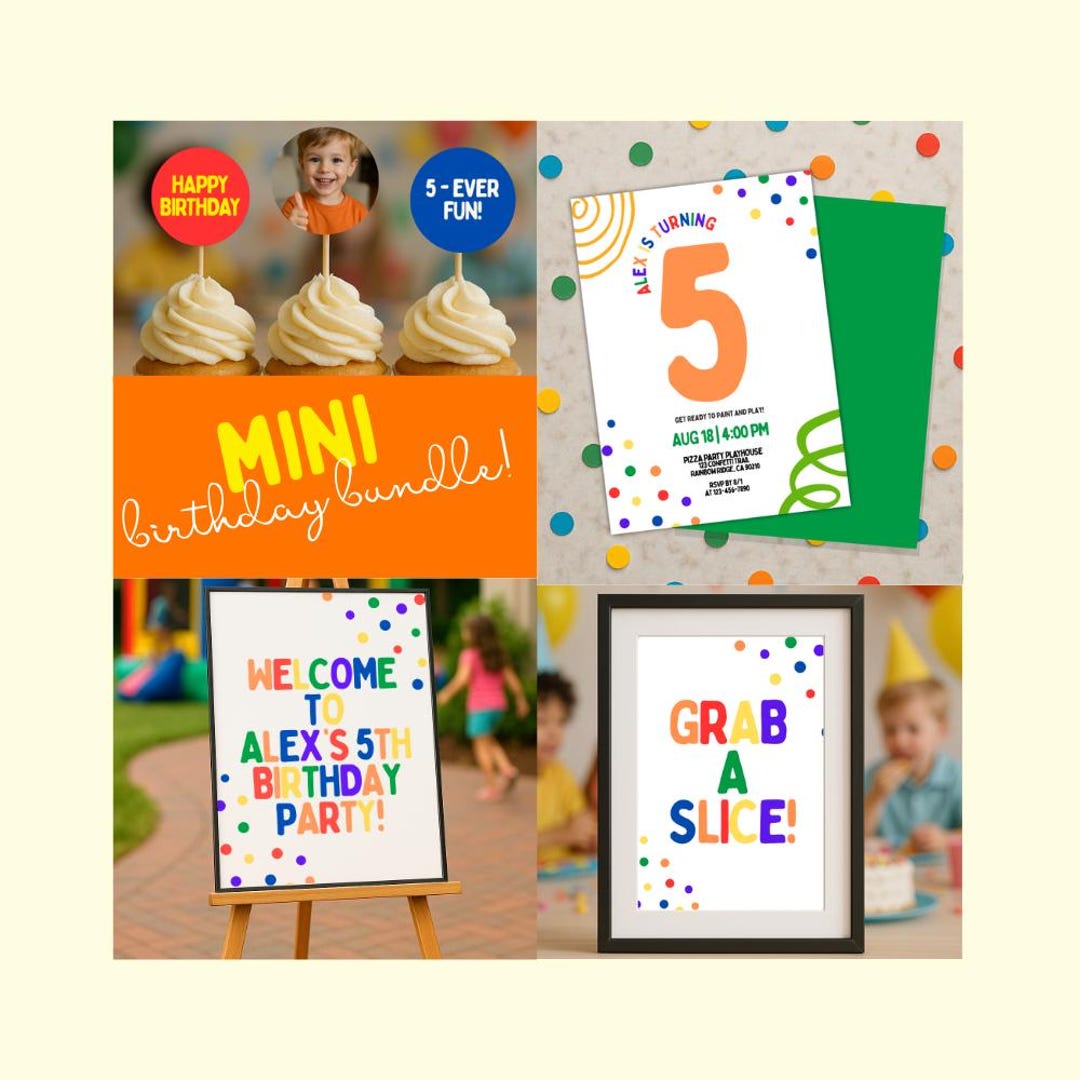Colorful Kids Birthday Party Printable Bundle | Editable Canva ...