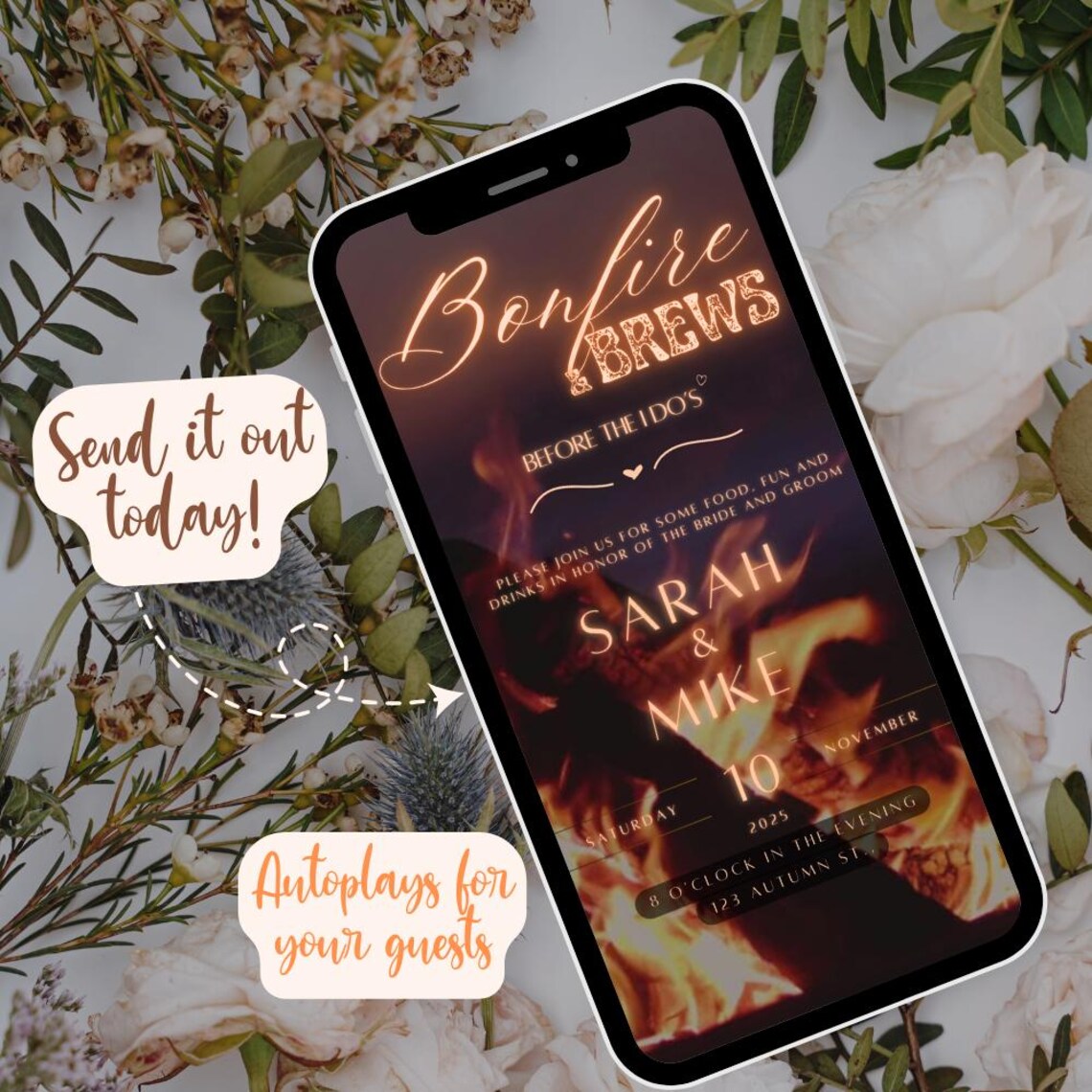 Couples Bonfire Shower Invitation Edit With Canva Digital Invite ...