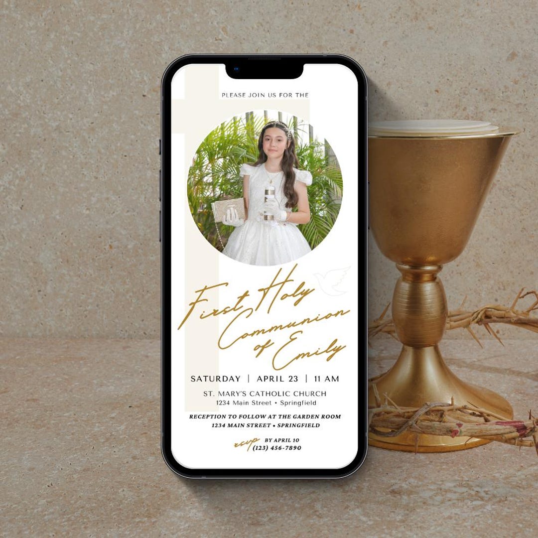 Editable First Holy Communion Digital Invitation With Photo Instant ...