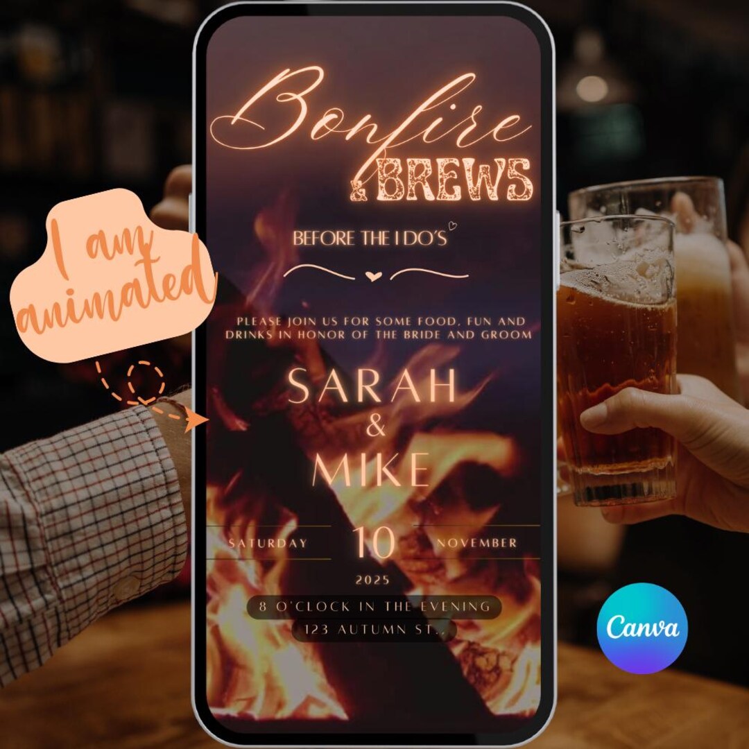 Couples Bonfire Shower Invitation Edit With Canva Digital Invite ...