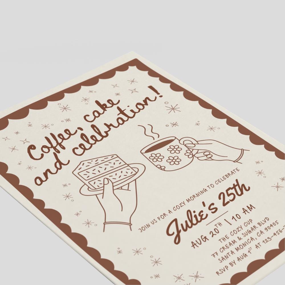 Coffee Themed Birthday or Celebration Invitation Neutral Beige Editable ...