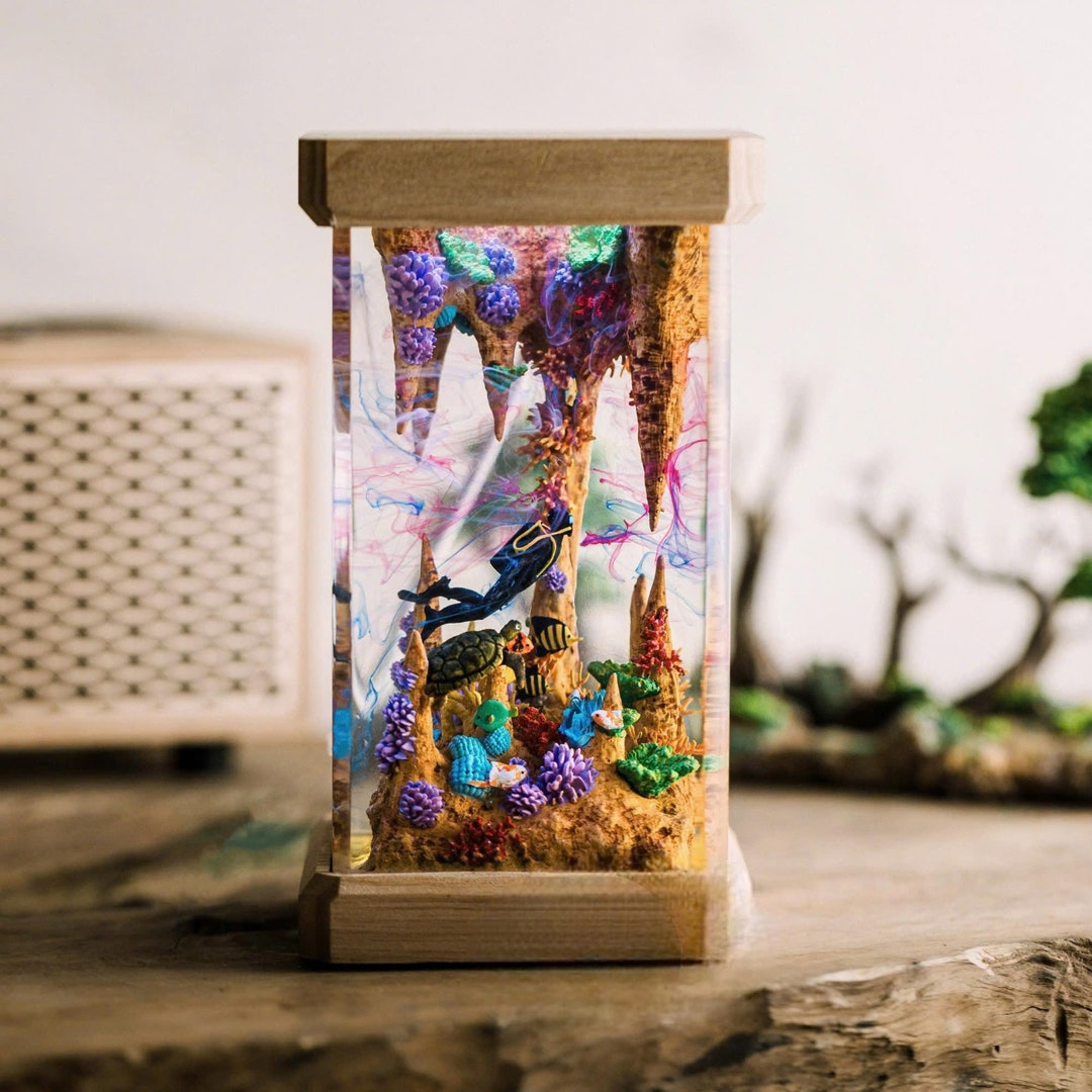 Lamp Scuba Diver Epoxy,scuba Diving Resin Lamp,epoxy Resin Lamp Wood ...