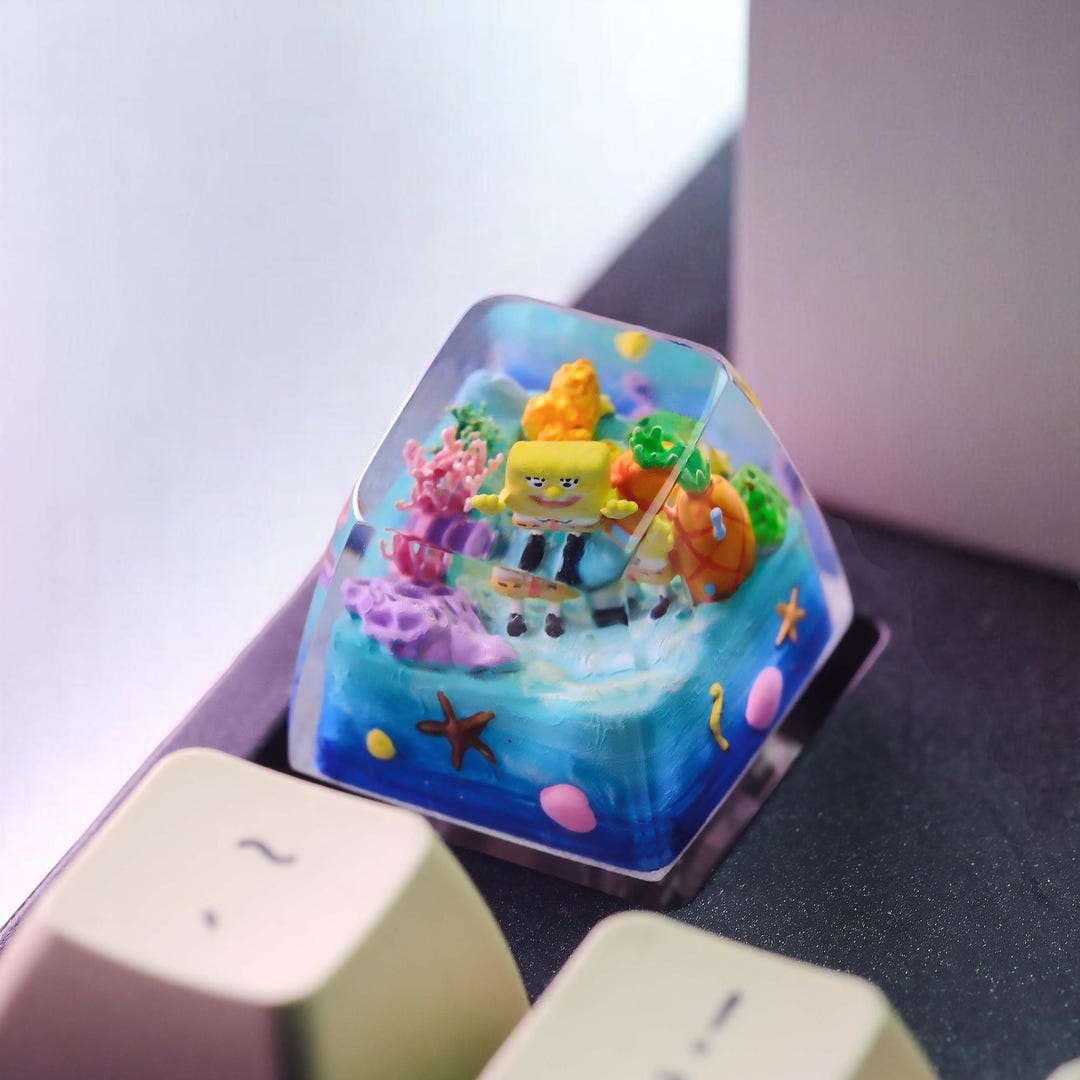 Funny Undersea Sponge Character Resin Keycap – Handmade Cartoon ...