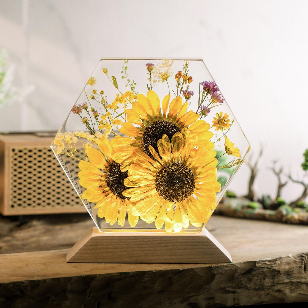 Lamp Sunflower Resin Epoxy,epoxy Resin Lamp,night Light Wood,custom ...