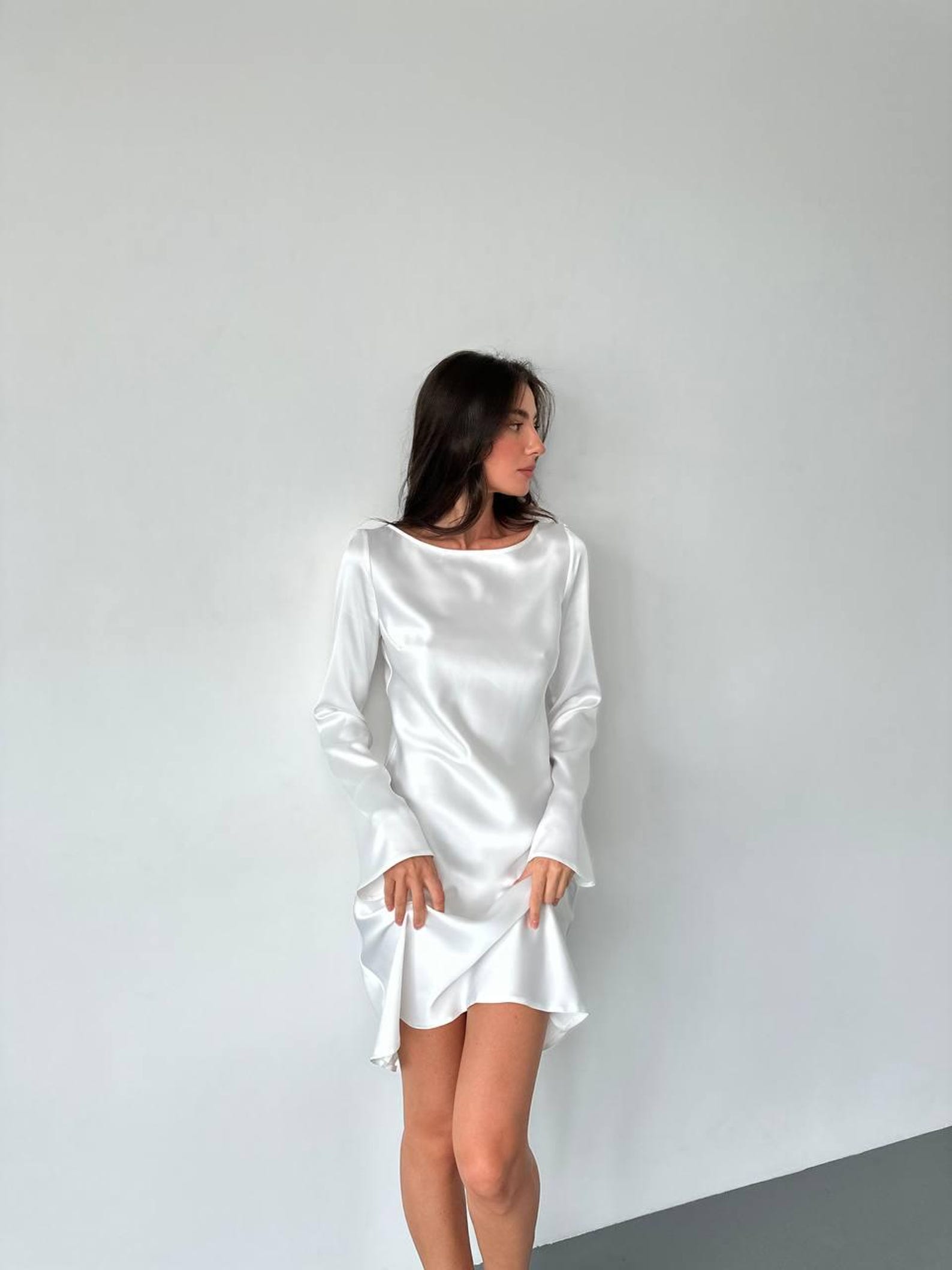 Classic White Silk Satin Mini Dress - Etsy